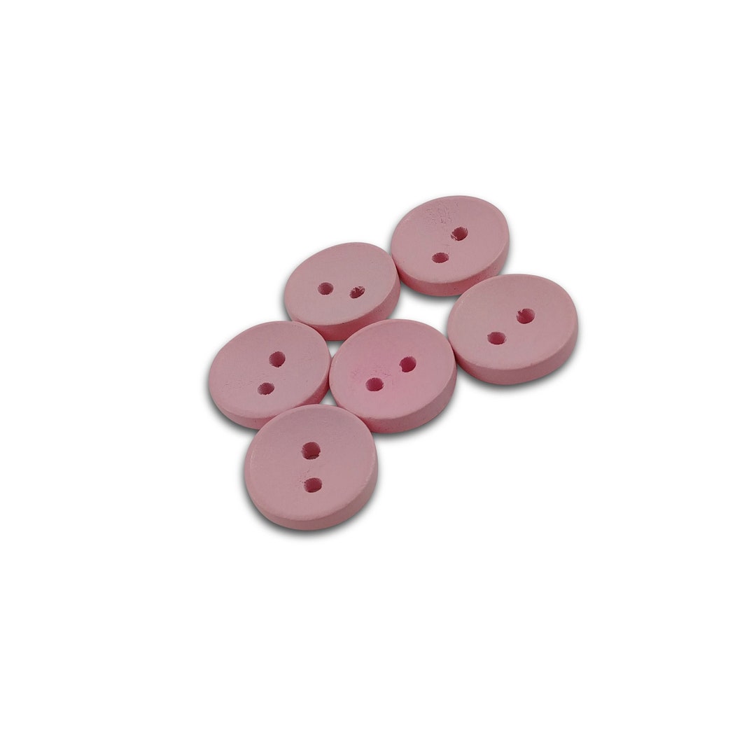 15mm Pink Wooden Buttons - Set of 6 Small Sewing Buttons for Knitting ...