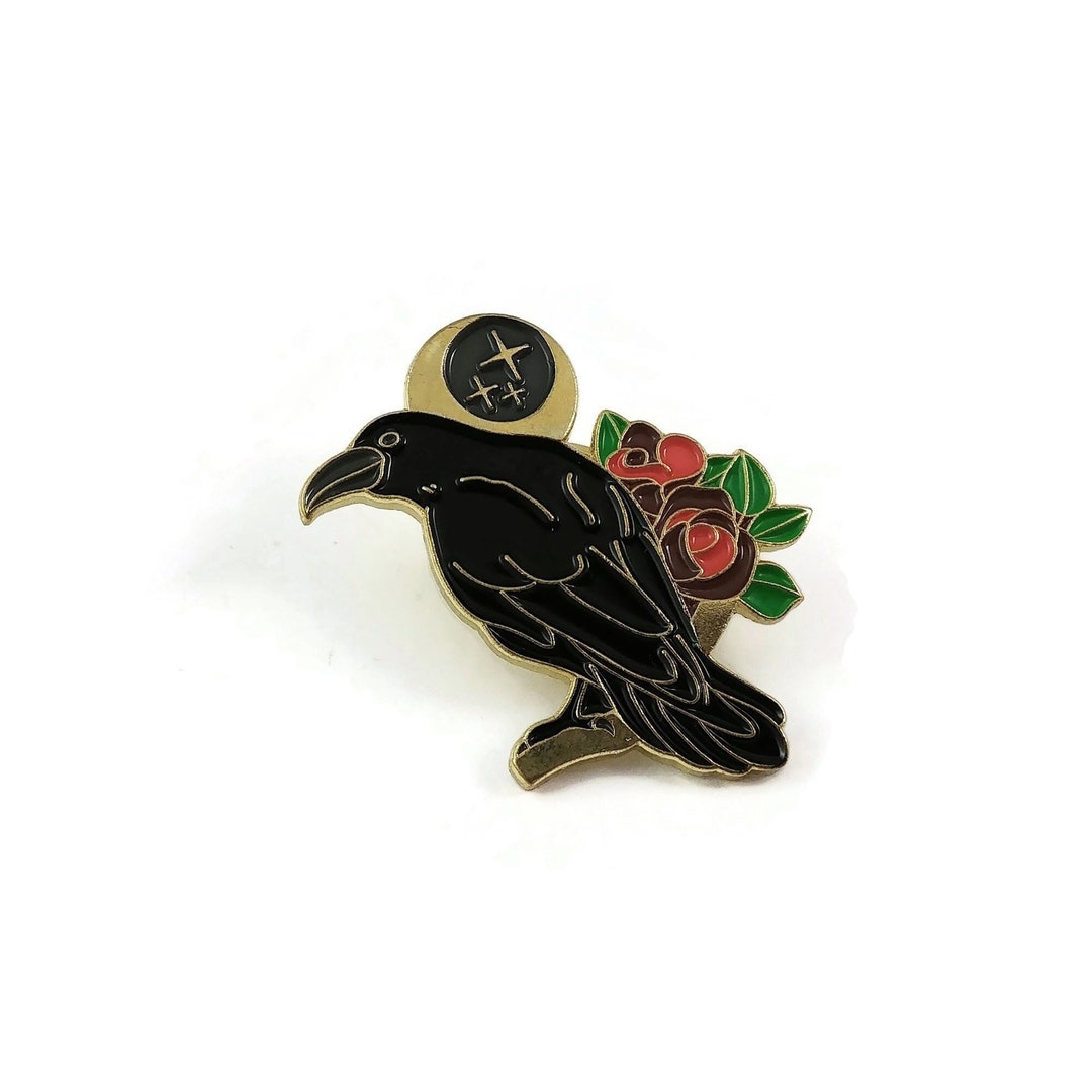 Black Crow Hard Enamel Pin, Wiccan Witch Brooch, Pagan Pin Badge Gift ...