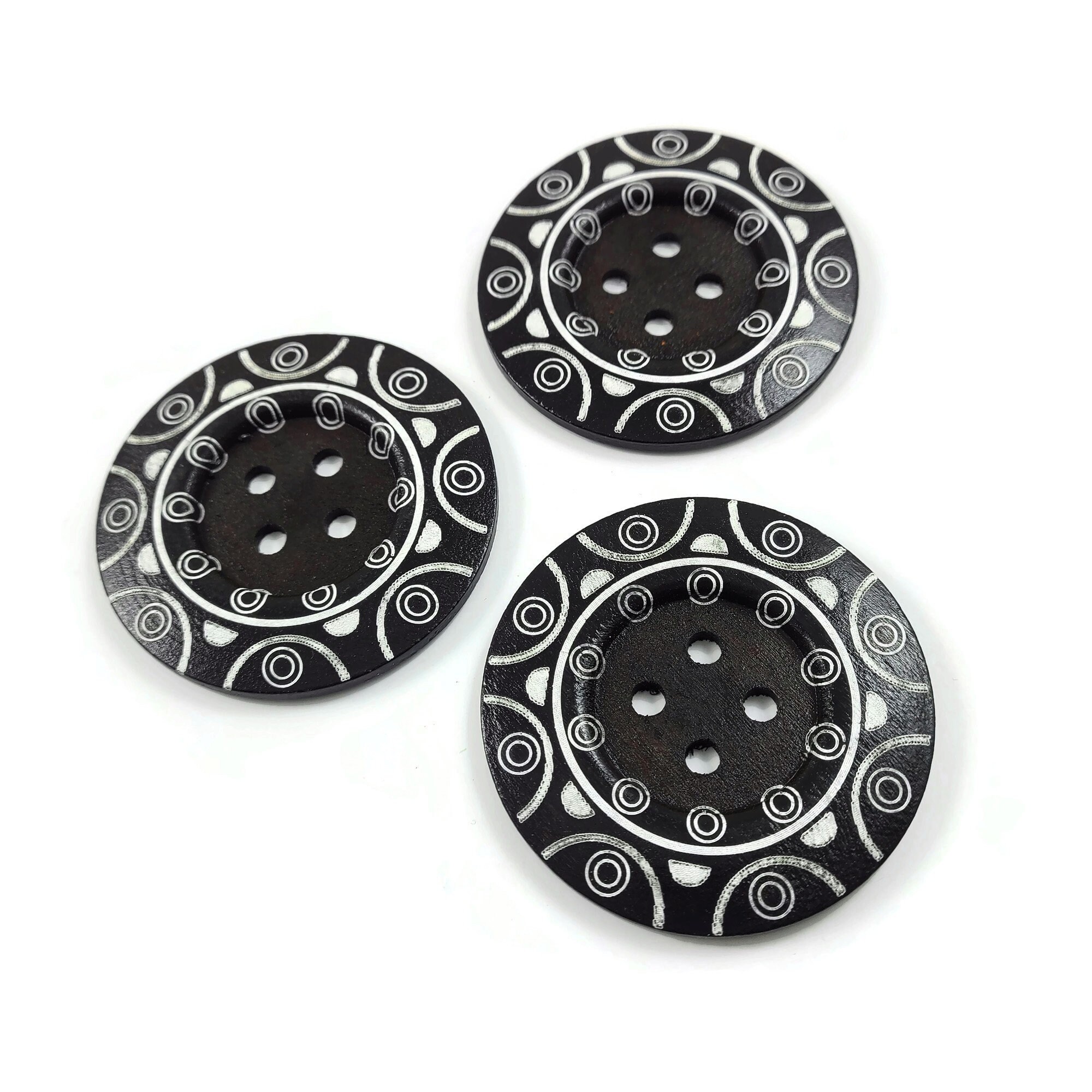 3 Extra Large Wooden Buttons, 60mm Sewing Buttons, Big Buttons for ...