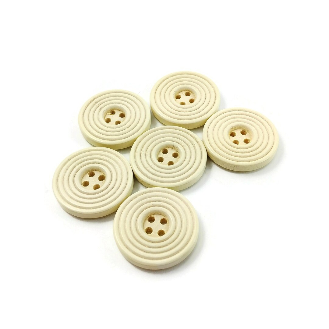 25mm White Buttons, 6 Wooden Sewing Buttons, 1 Inch Wood Knitting ...