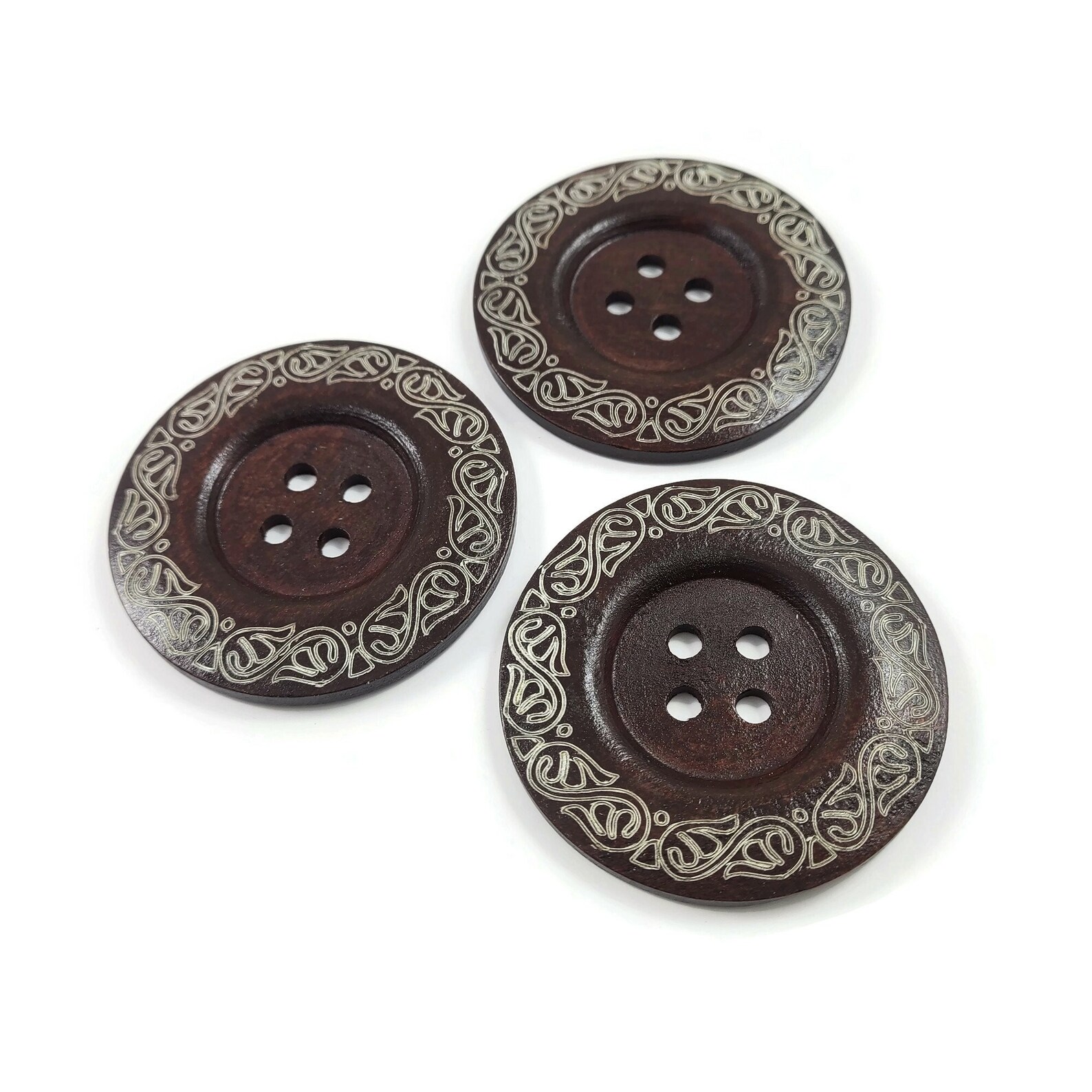 3 Extra Large Wooden Buttons, 60mm Sewing Buttons, Big Buttons for ...