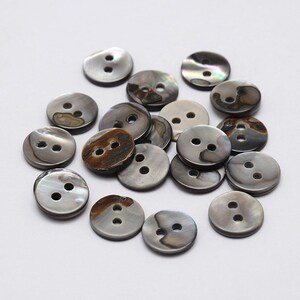10mm Grey Shell Buttons, 8 Natural Sewing Buttons, 2 Holes Mother of ...