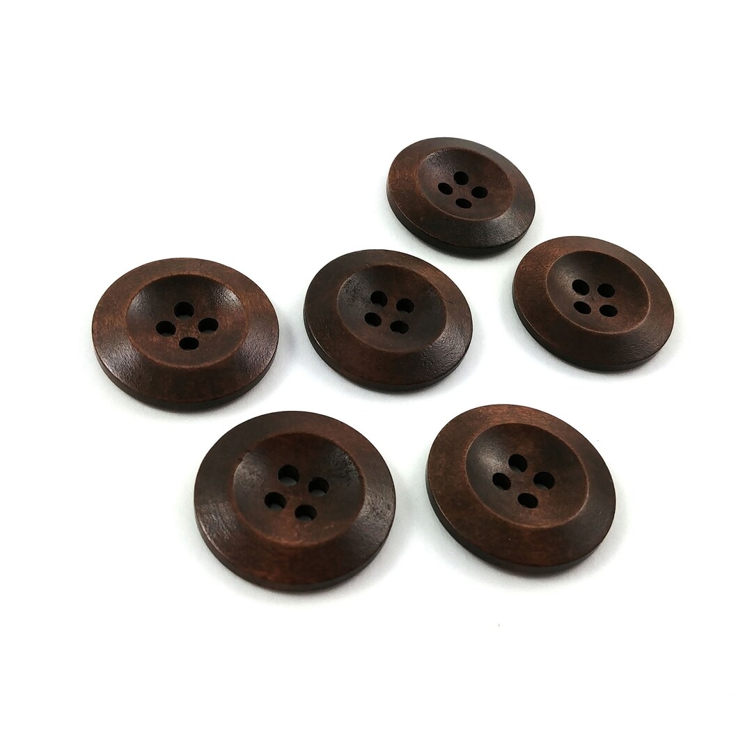 Dark Brown Wooden Buttons, 6 Sewing Buttons, 30mm Natural Wood Button ...