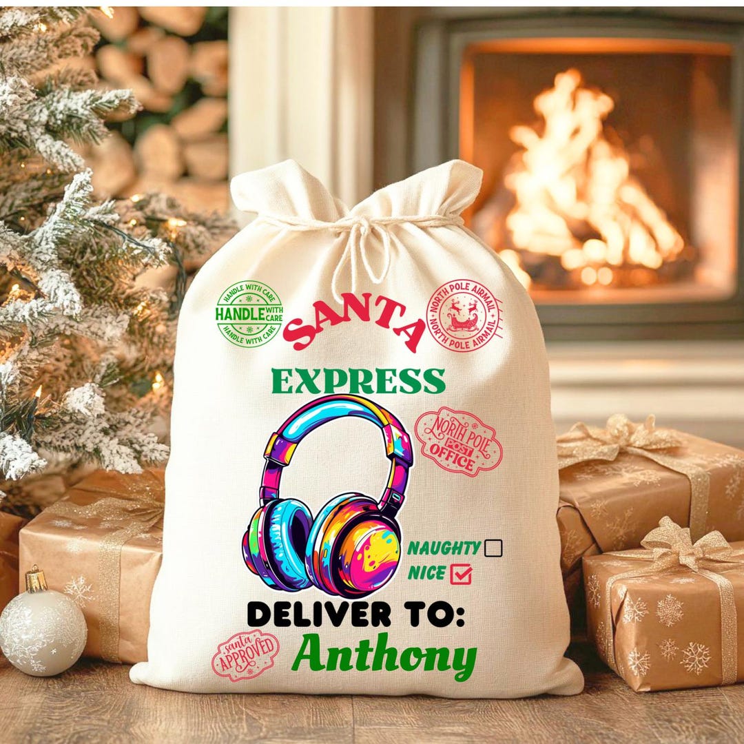 PERSONALIZED SANTA SACK, Gaming Headset Santa Sack, Large Christmas ...