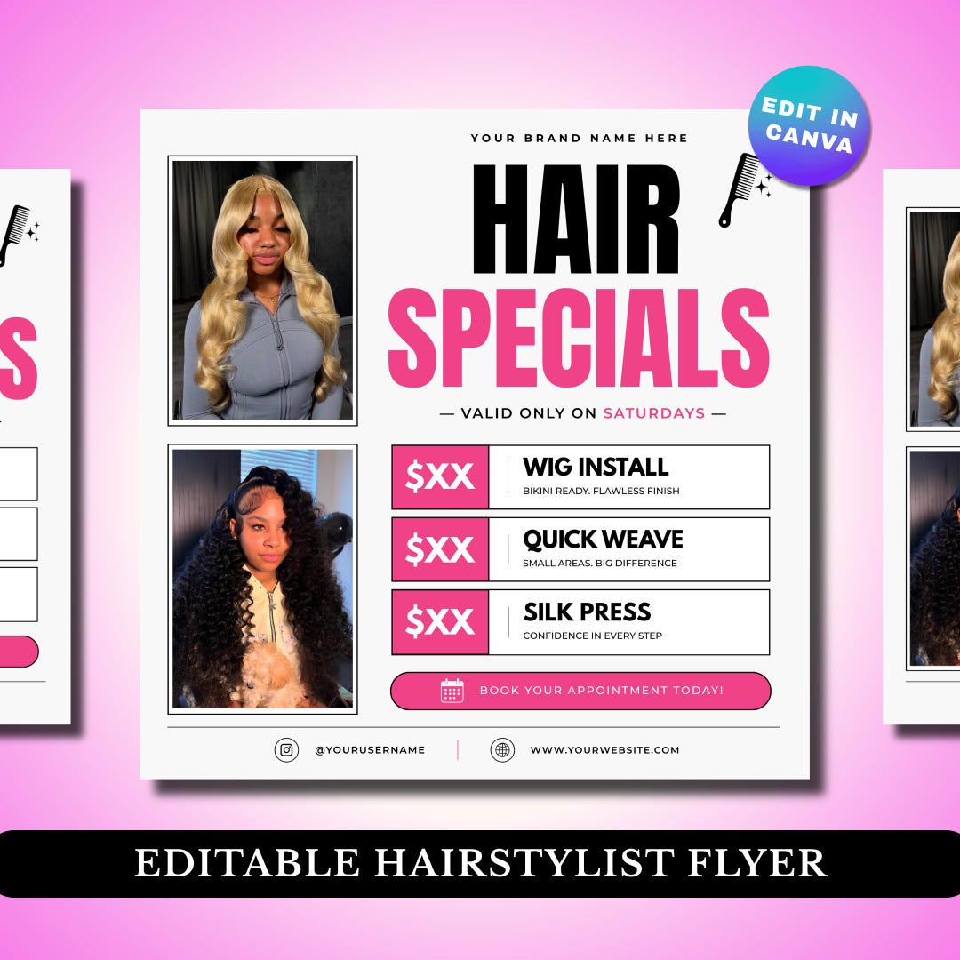 Editable Hair Specials Canva Template, Wig Install Promo Flyer, Quick ...