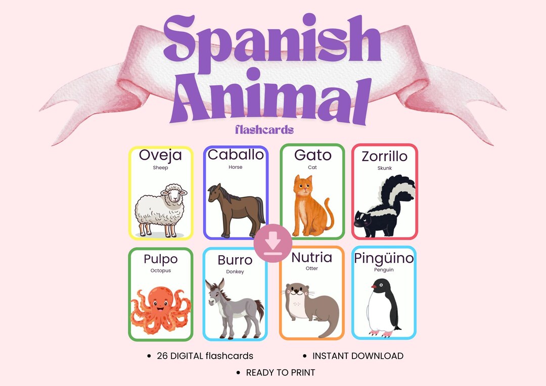 26 Spanish Animal Flashcards, Educational Cards, Spanish Learning ...