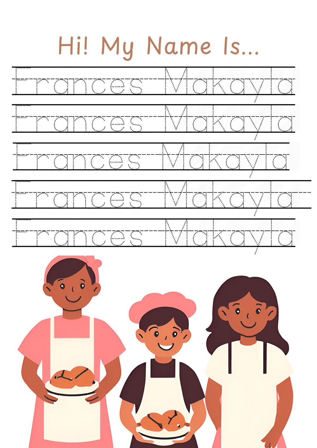 Custom Baker-themed Name Tracing Worksheets Printable PDF - Etsy