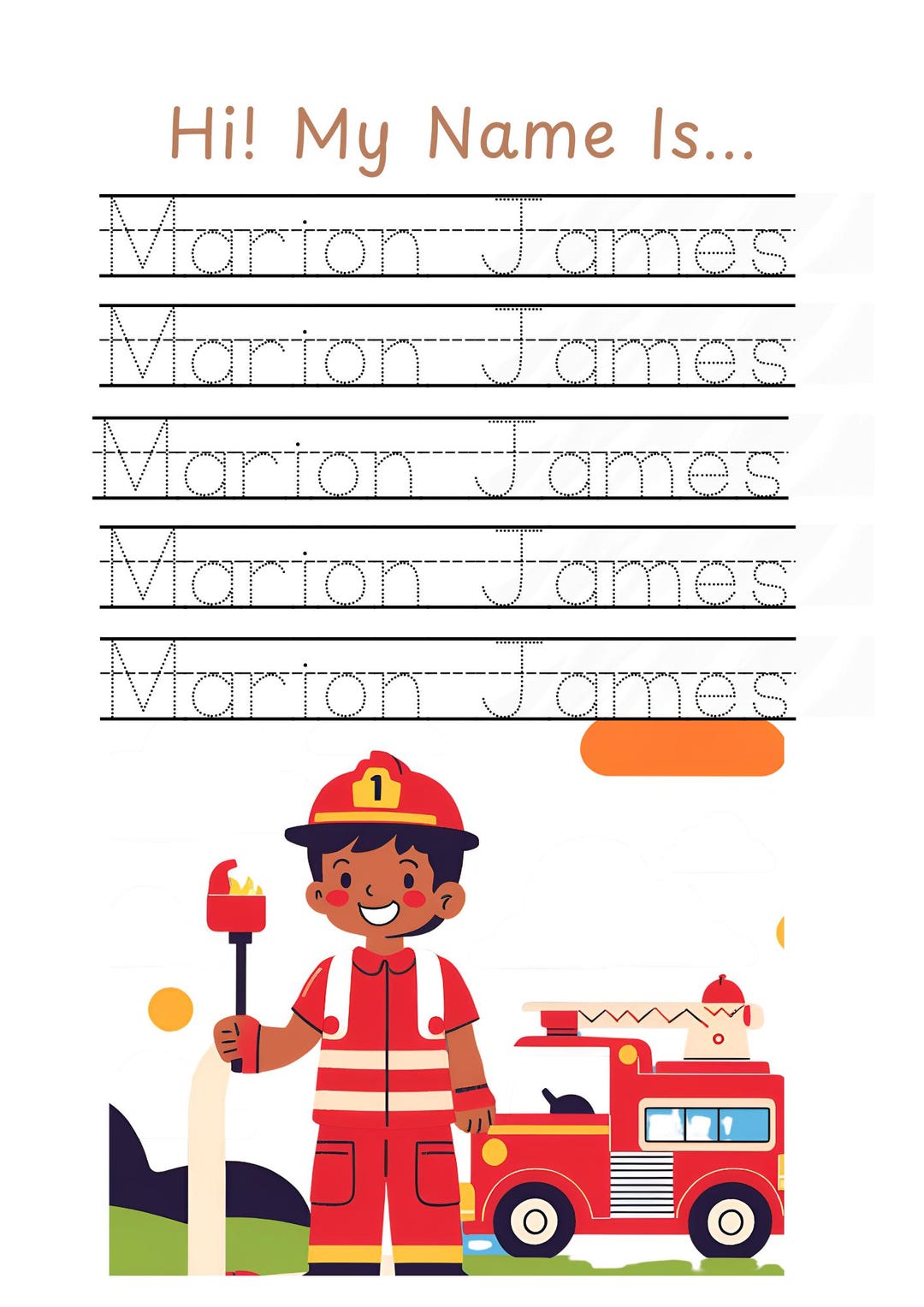 Custom Fireman-themed Name Tracing Worksheets Printable PDF - Etsy