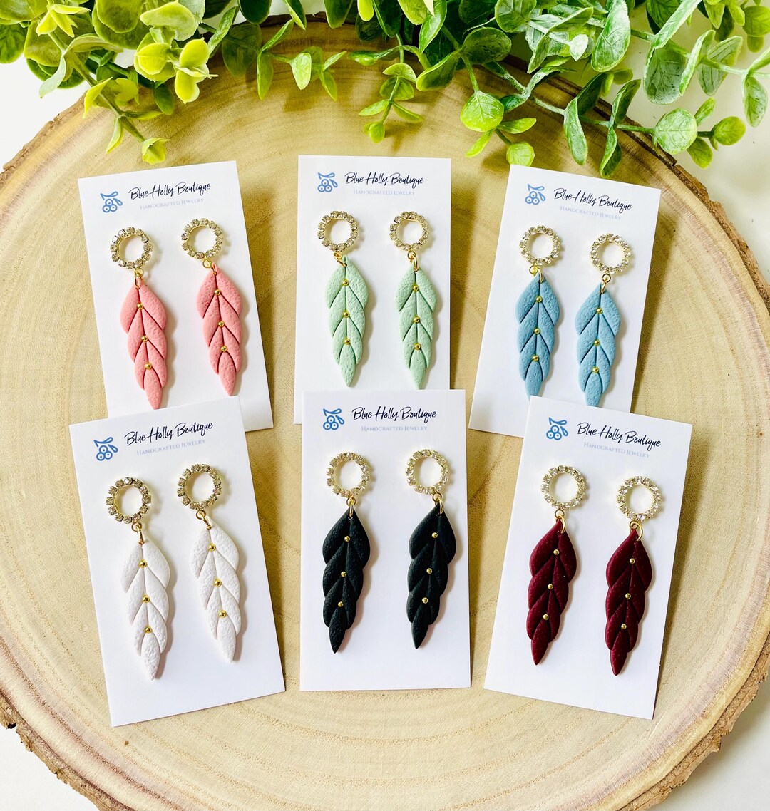 The LINDSEY Polymer Clay Leaf Dangle Earrings, Lightweight Handmade ...