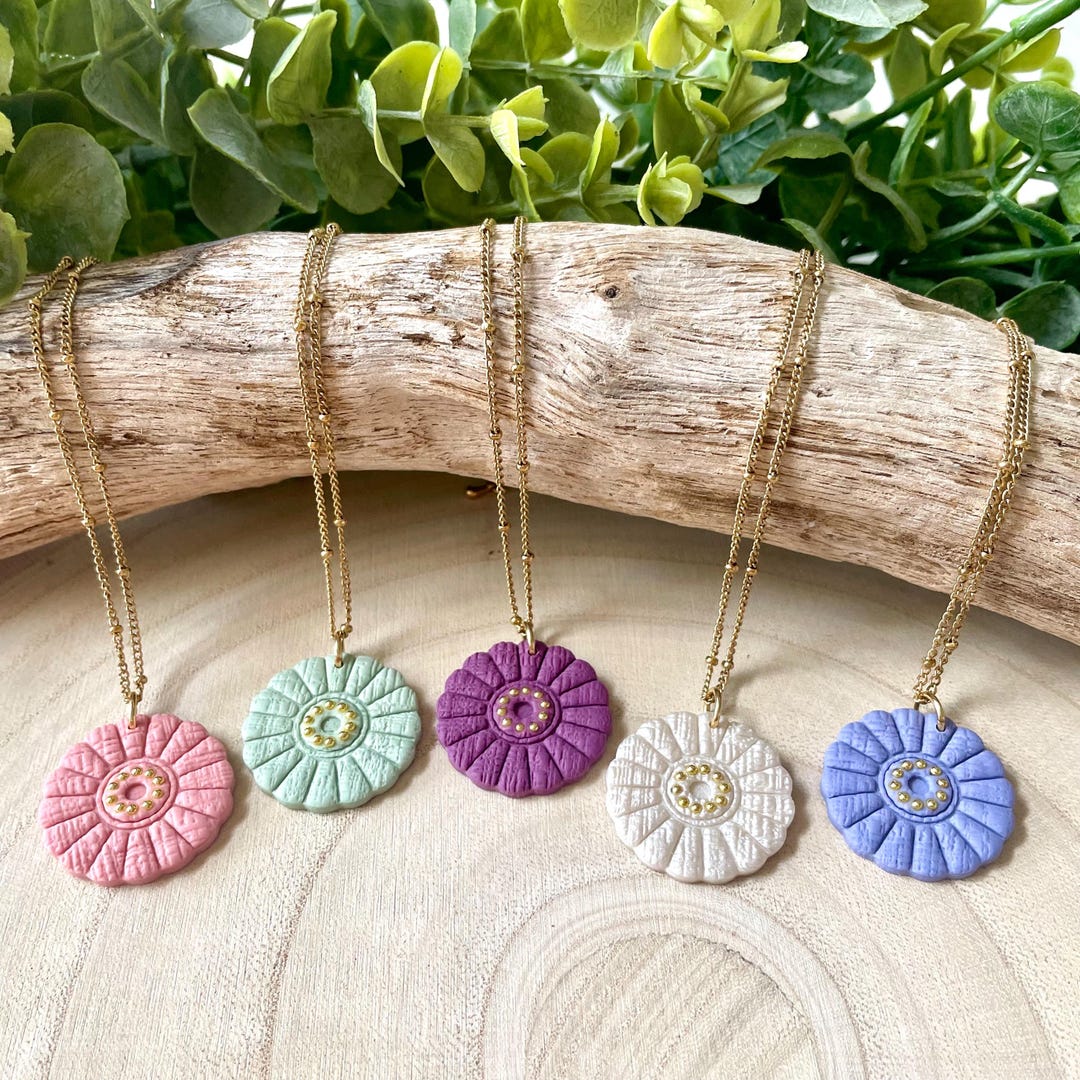 The SHELBY Polymer Clay Flower Pendant Necklace, Stainless Steel ...