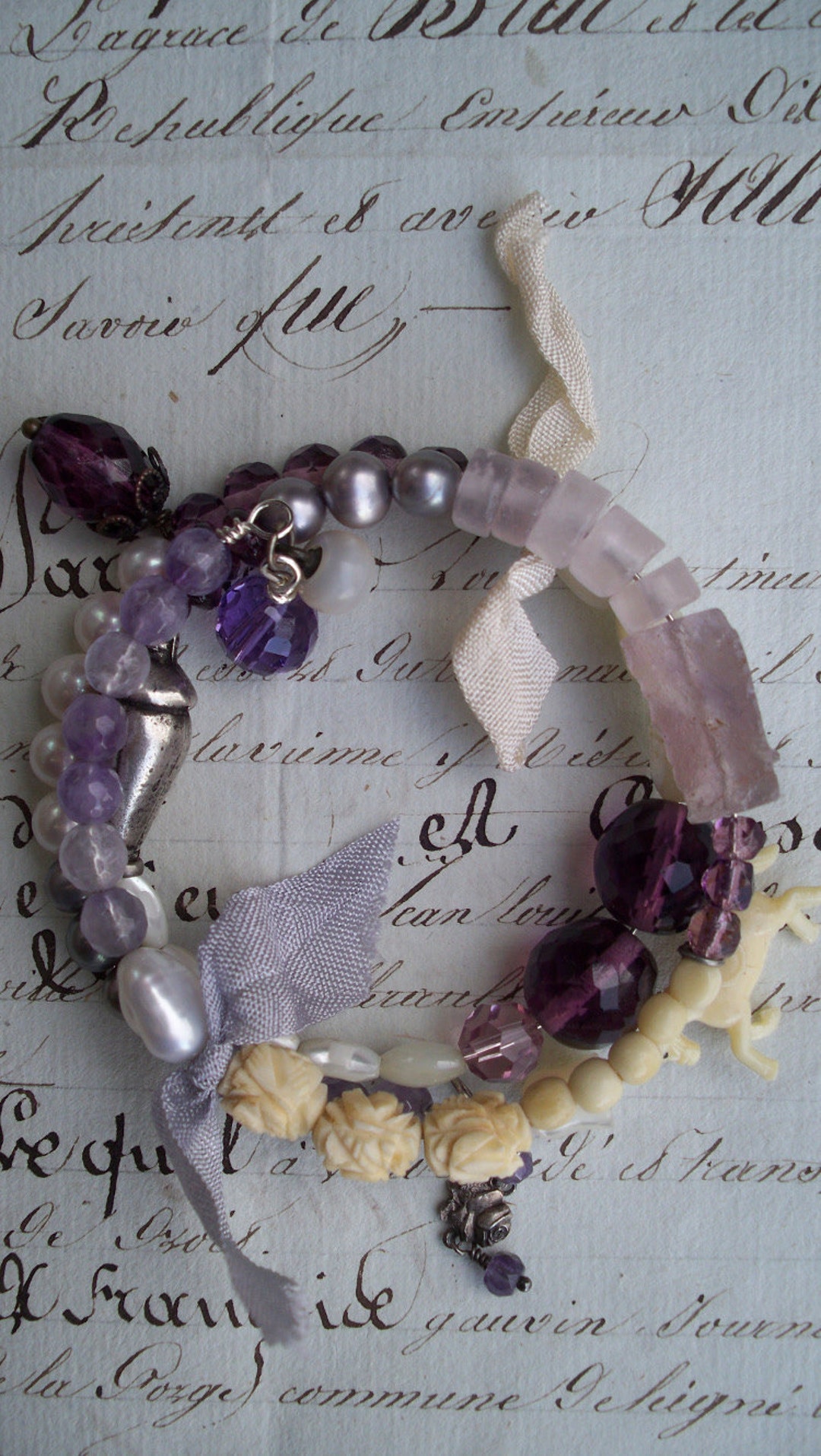 Vintage Assemblage Purple Gemstone Wrap Bracelet, Assembled Gem Wrap ...