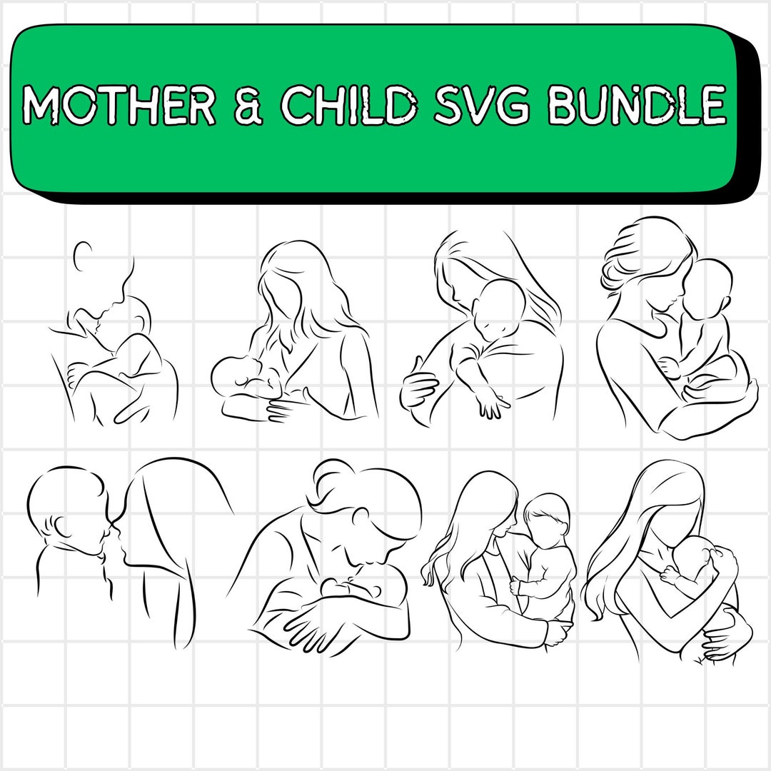 Mother & Child Line Art Svg Mum and Baby Line Drawing Line Digital File ...