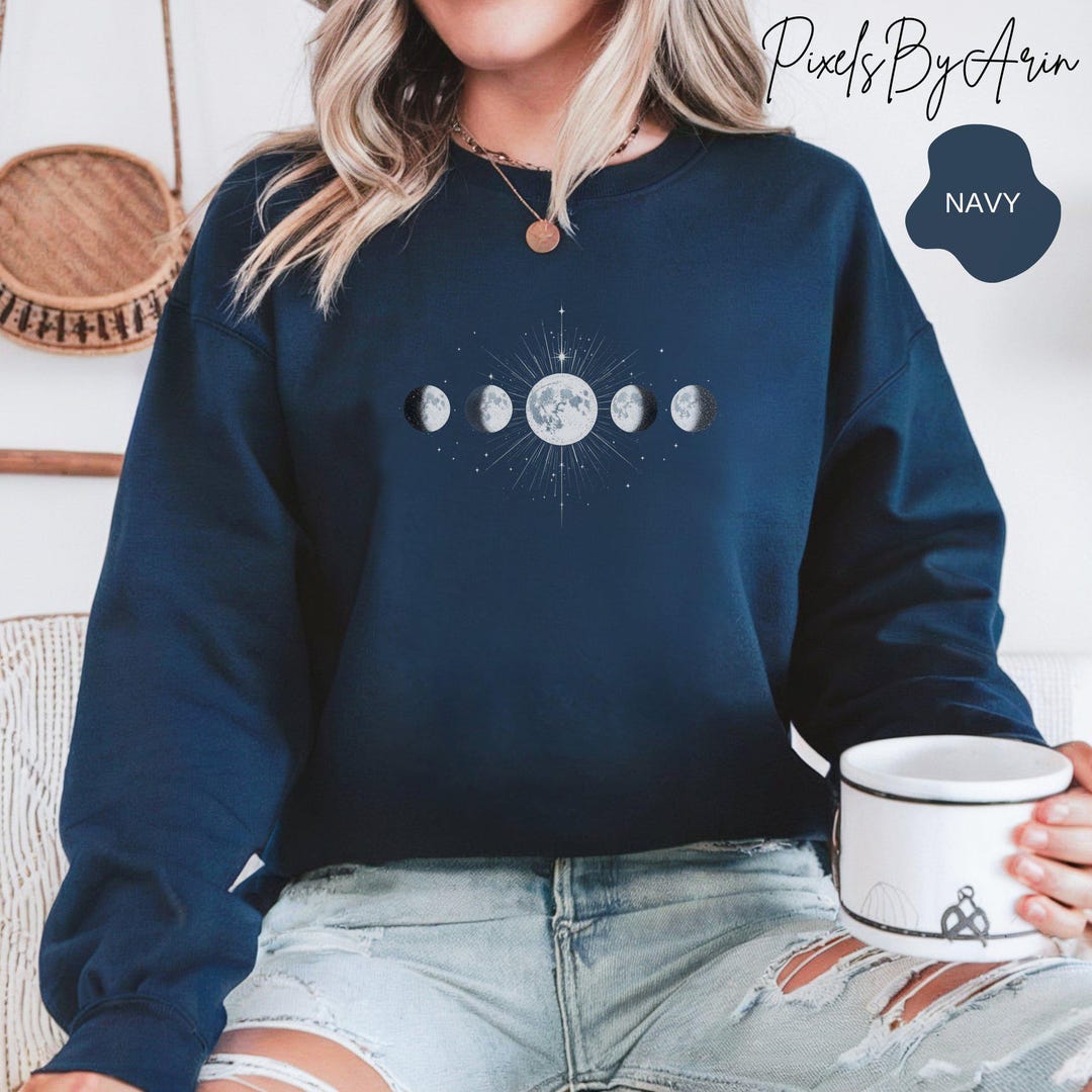Moon Phases Sweatshirt, Celestial Moon Cycle Pullover, Lunar Phases ...