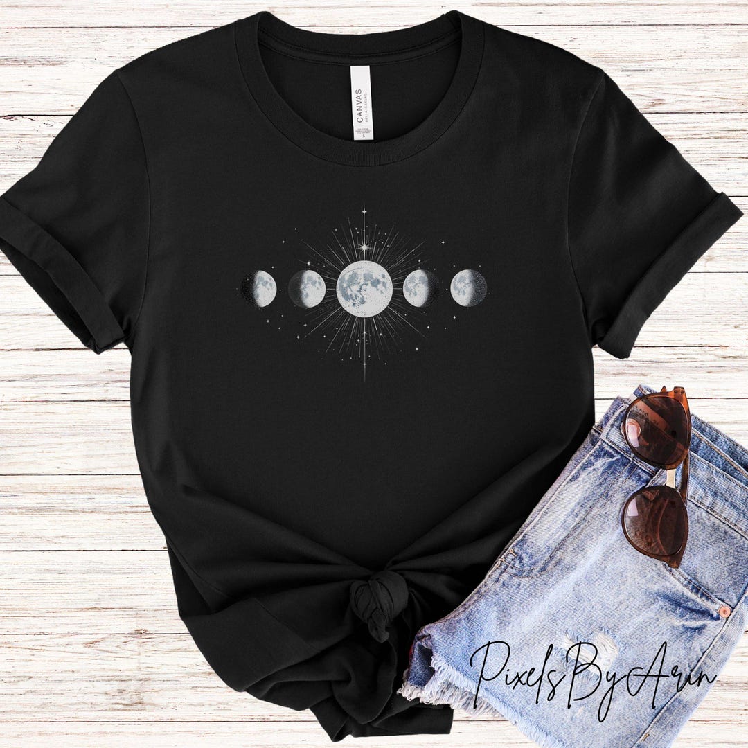 Lunar Phases T-shirt, Moon Cycle Graphic Tee, Celestial Art Shirt ...