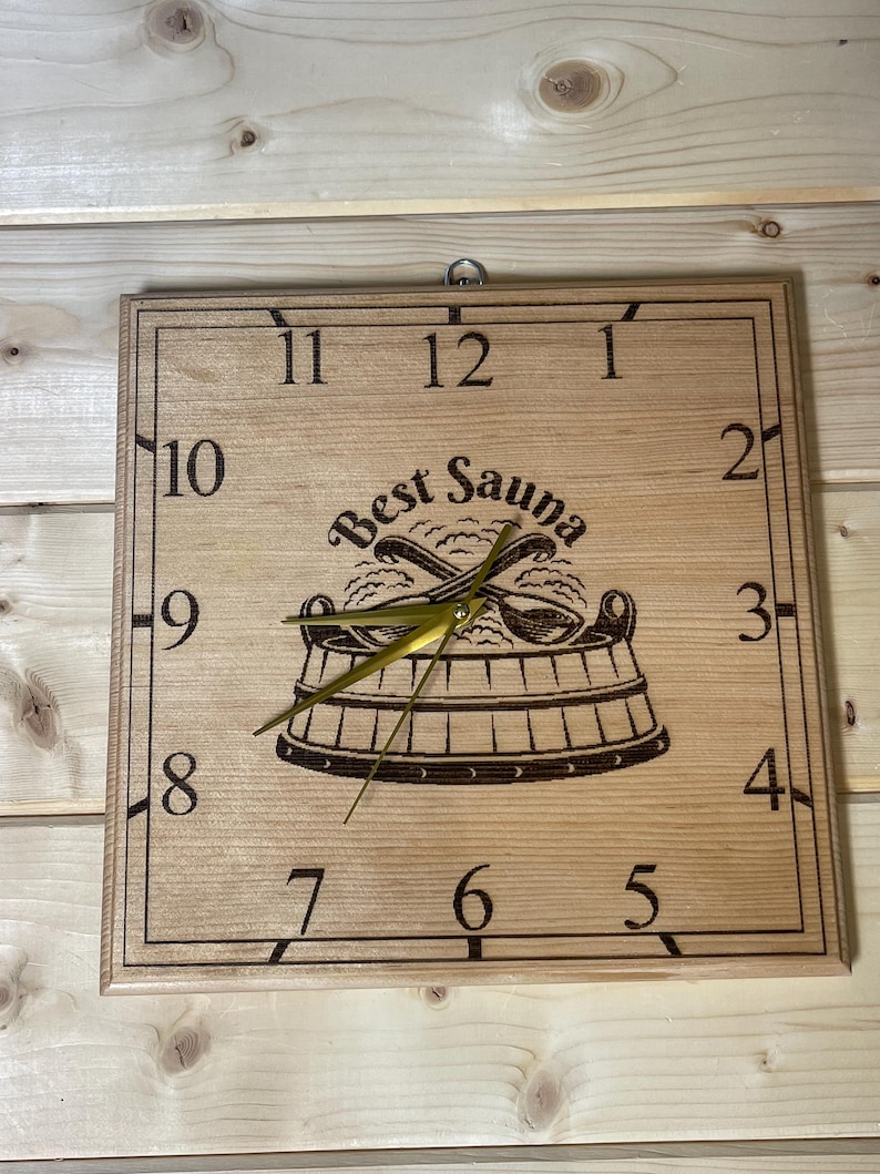 Handmade Wooden Sauna Clock • 11"x11" Square • “best Sauna” Barrel ...