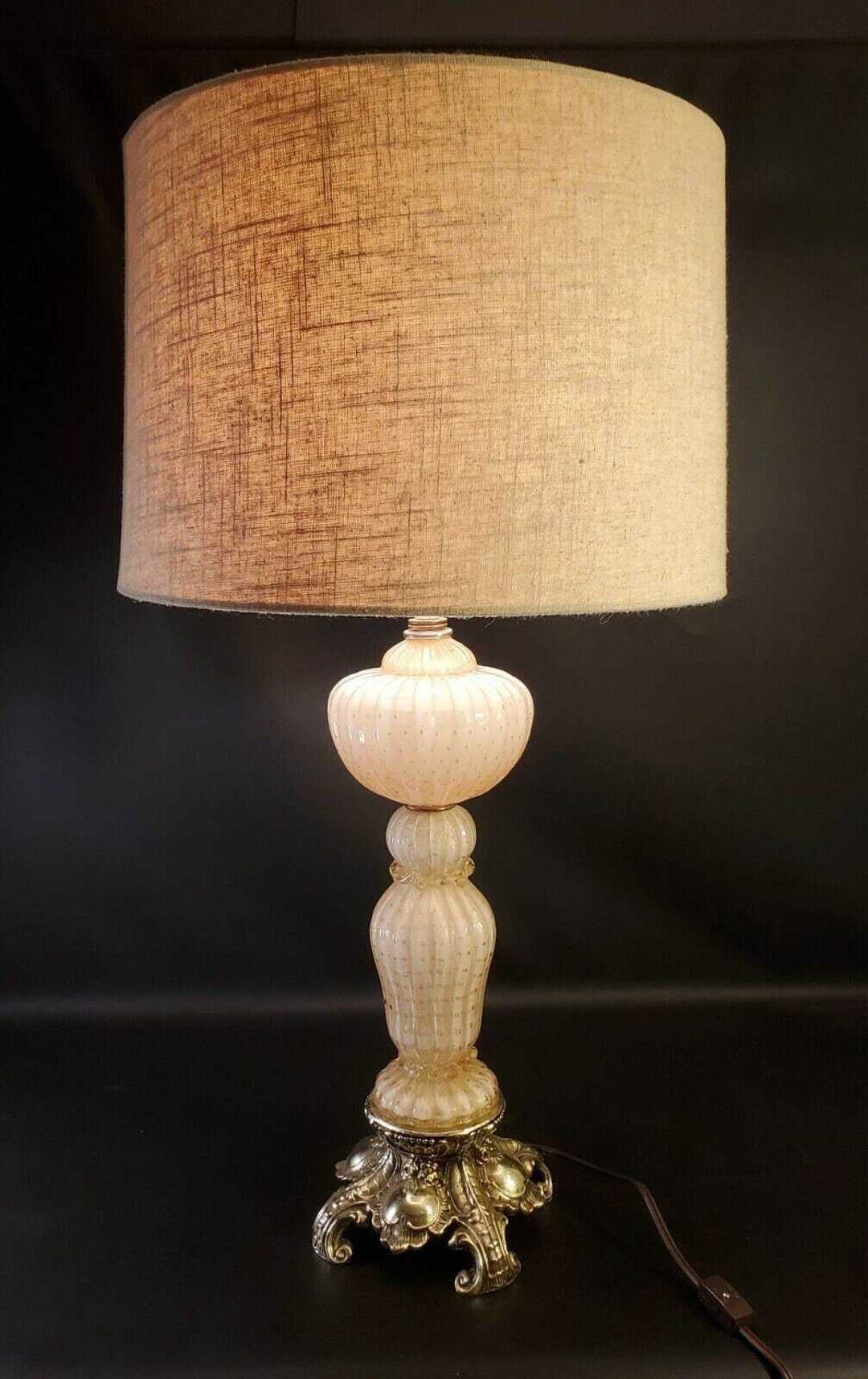 Vtg Delicate Murano Glass Table Lamp Pale Pink Italian Gold Ornate Base ...
