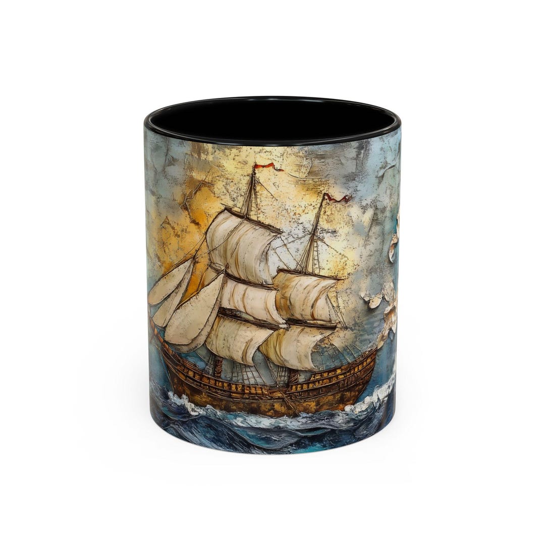 Mug, High Fantasy Sea Adventure Coffee Cup, Large Ship Brave Ocean ...