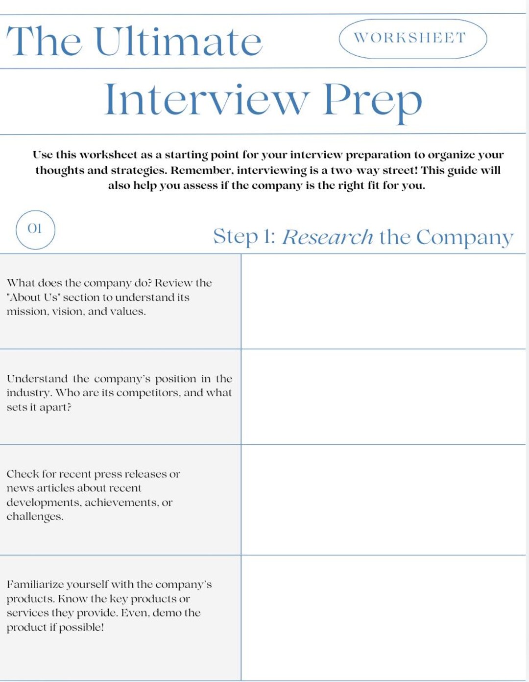 The Ultimate Interview Prep Worksheet Printable & Digital Resource - Etsy
