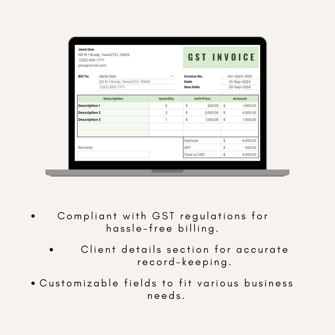 GST Invoice Template Customizable Invoice With Client Details Digital ...