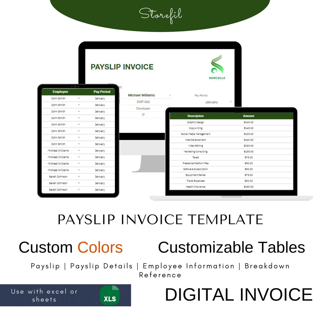 Payslip Invoice Template Customizable Payslip With Employee Information ...