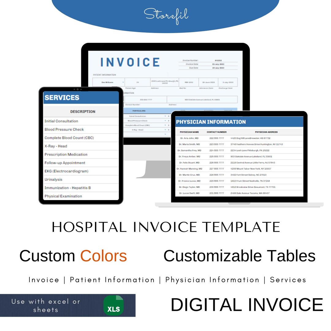 Hospital Invoice Template Customizable Invoice With Patient Information ...
