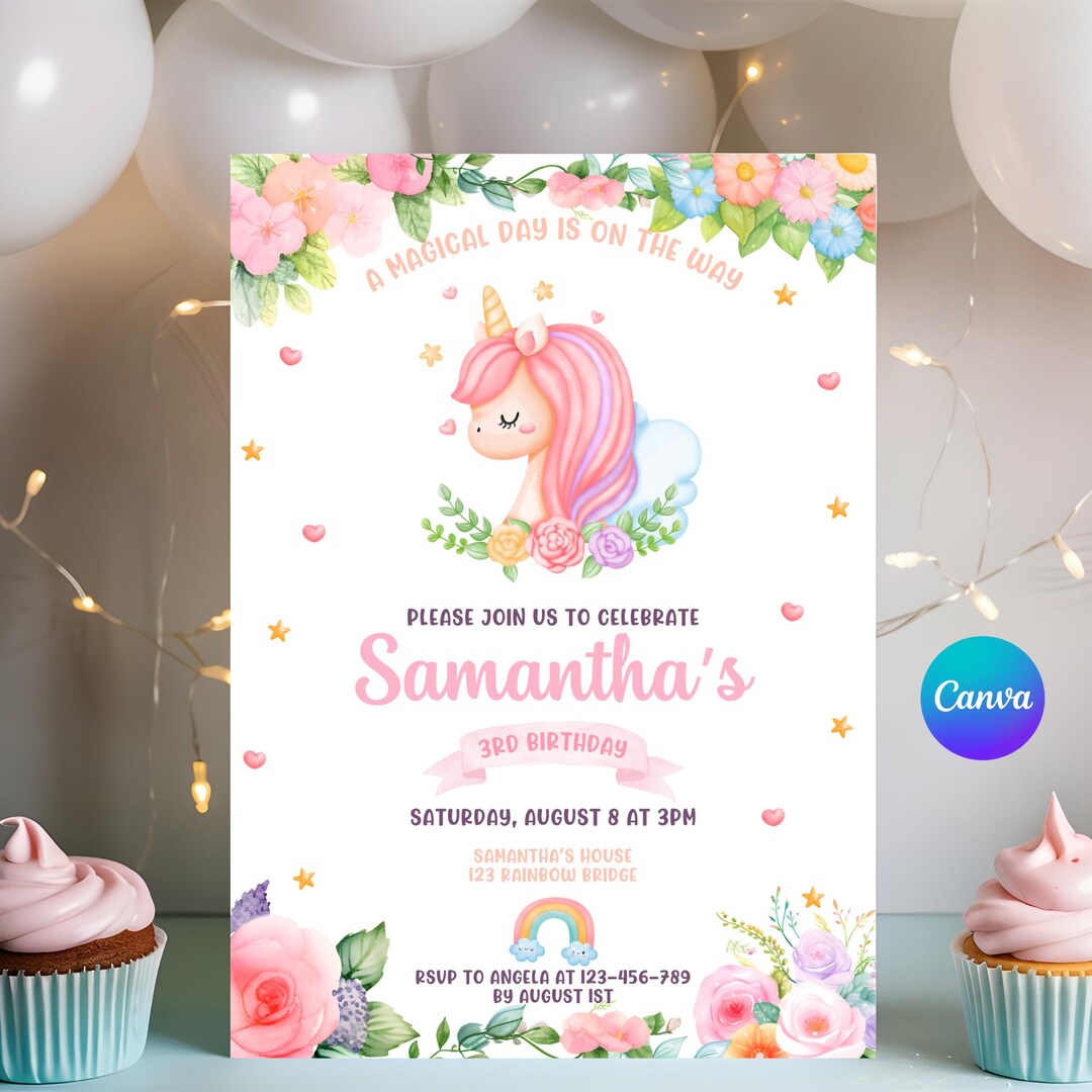 Editable Unicorn Birthday Invitation Template – Magical Party Invite ...