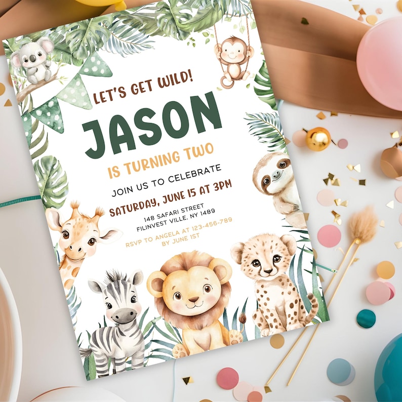 Editable Jungle Birthday Invitation Template – Jungle Safari Theme ...