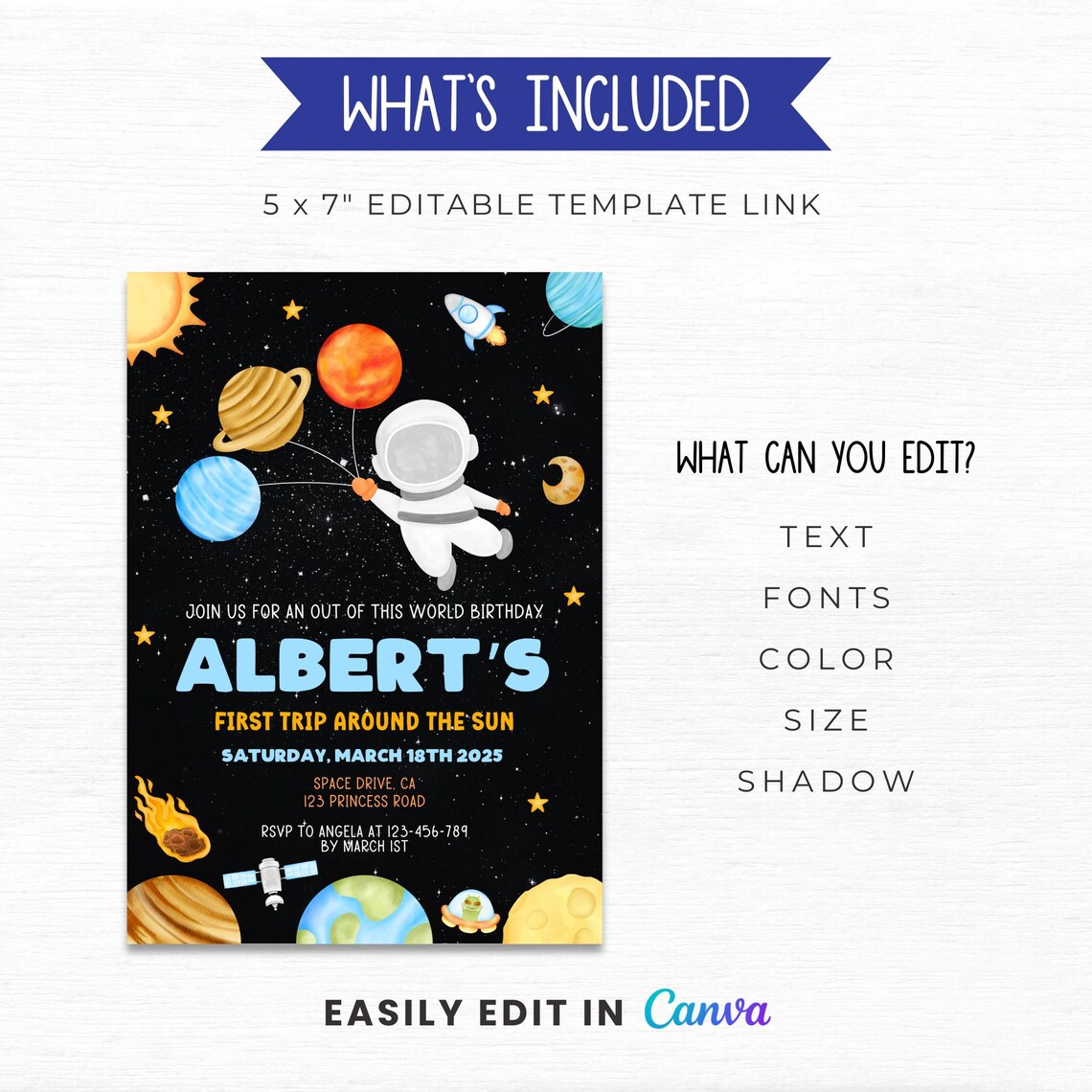 Space Birthday Invitation Template: Out of This World Theme (canva) - Etsy