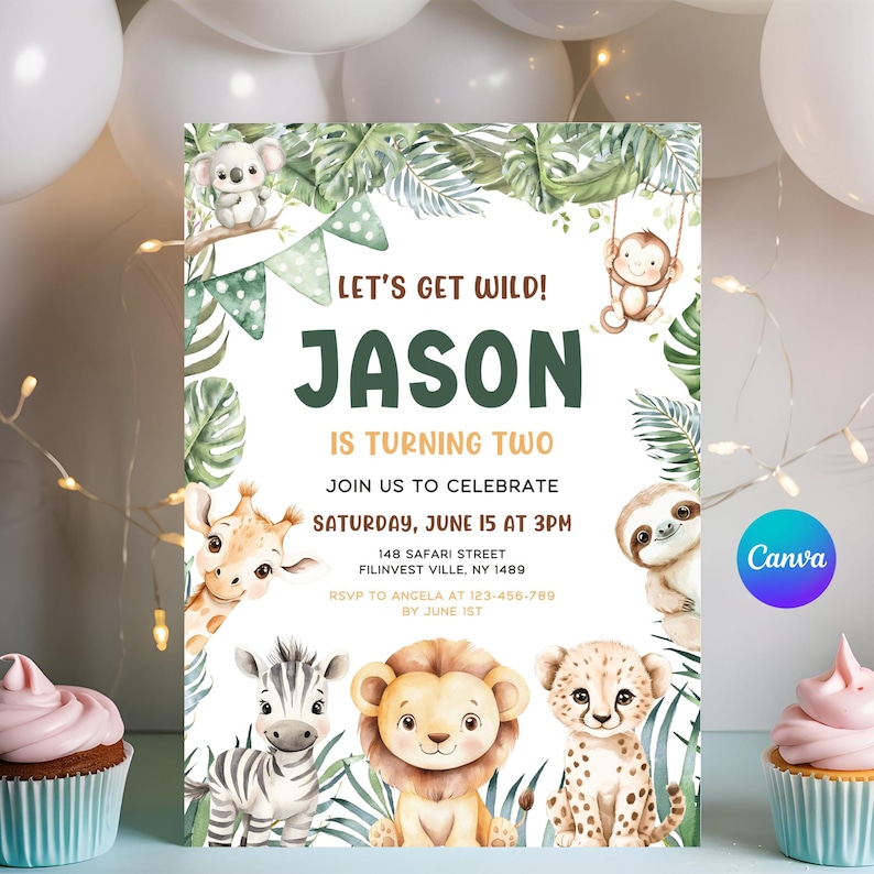 Editable Jungle Birthday Invitation Template – Jungle Safari Theme ...