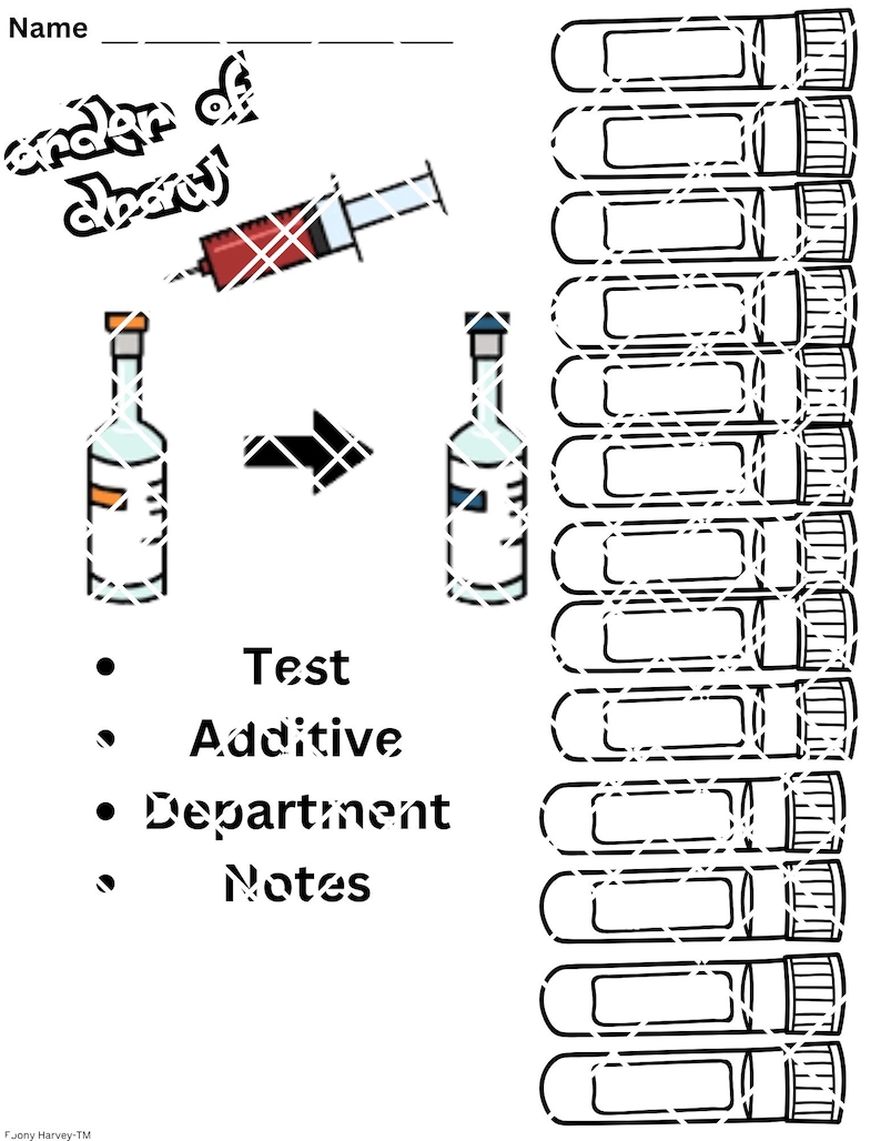 Order of Draw Printable Worksheet, Digital Phlebotomy Worksheet, CLSI ...