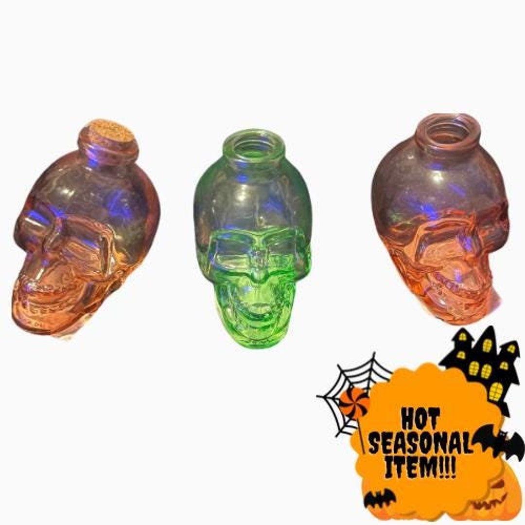 Green Glass Skull Bottle, Orange Skull Glass Bottle, Skull Jar, Skull ...