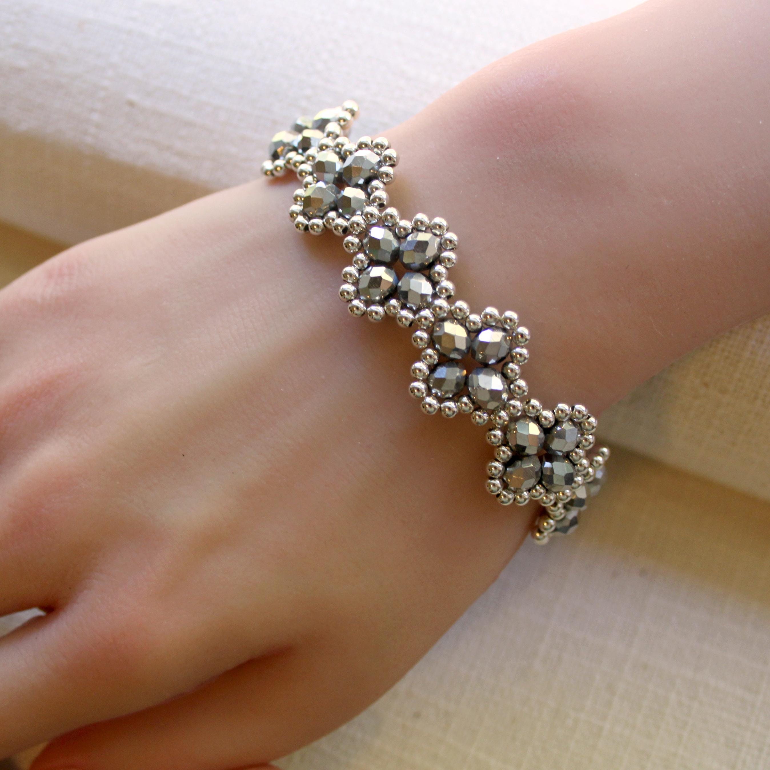 Four-leaf Clover Iridescent Silver Crystal and Silver Seed Beads ...