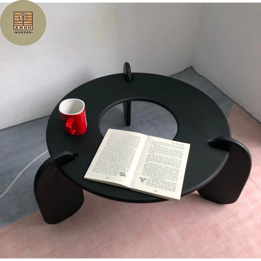 Modern Black Circular Low Table Unique Artistic Design for Living Room ...