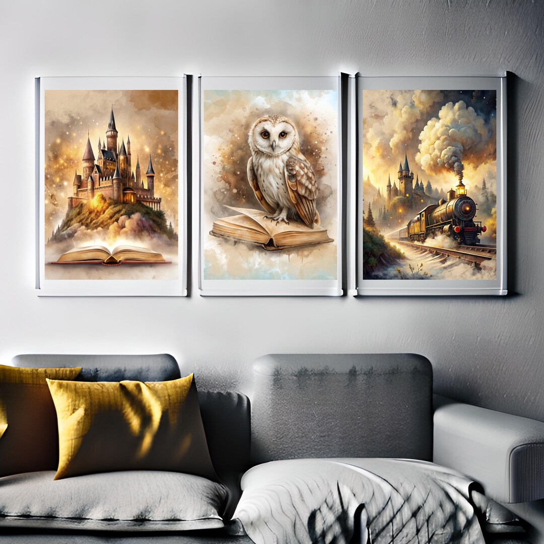 Magic School Castle, Owl and Magic Train, Wizard Room Decor, Poster ...