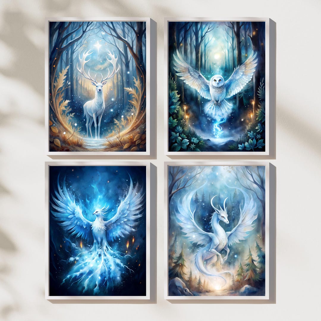 Magical Creatures, Stag, Dragon, Phoenix and Owl, Wizarding Room, 40cm ...