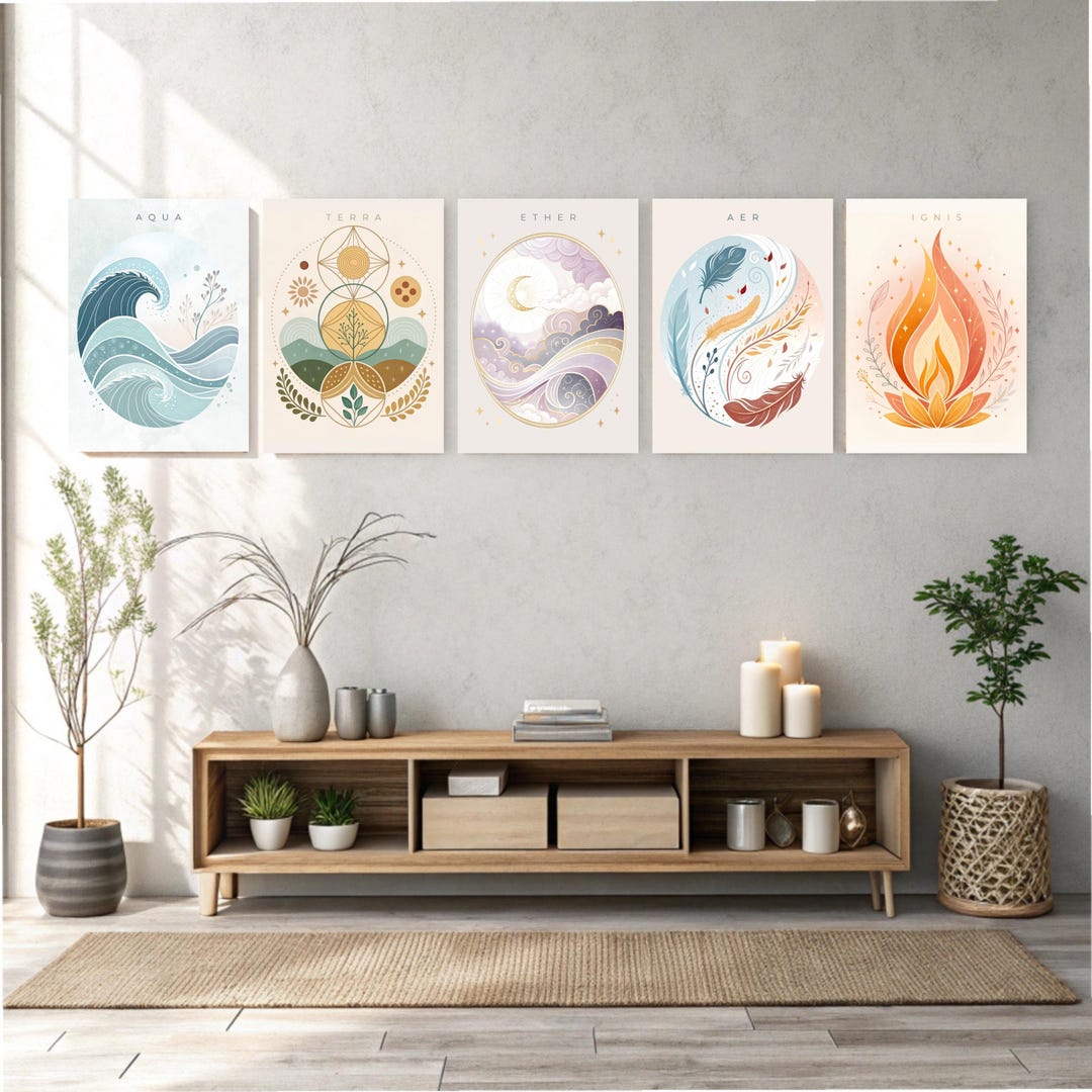 5 Elements Nature Wall Art Inspired by Earth, Air, Fire, Water and ...