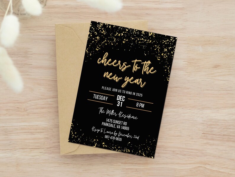 Gold Glitter New Year's Eve Invitation: Modern NYE Party Invite ...