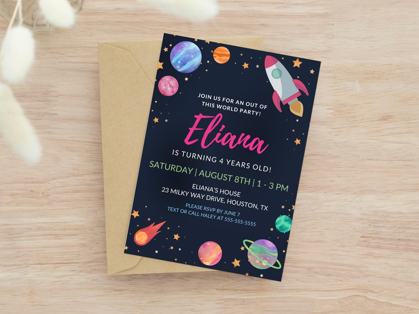Outer Space Birthday Invitation for Girls Boys Solar System Party ...