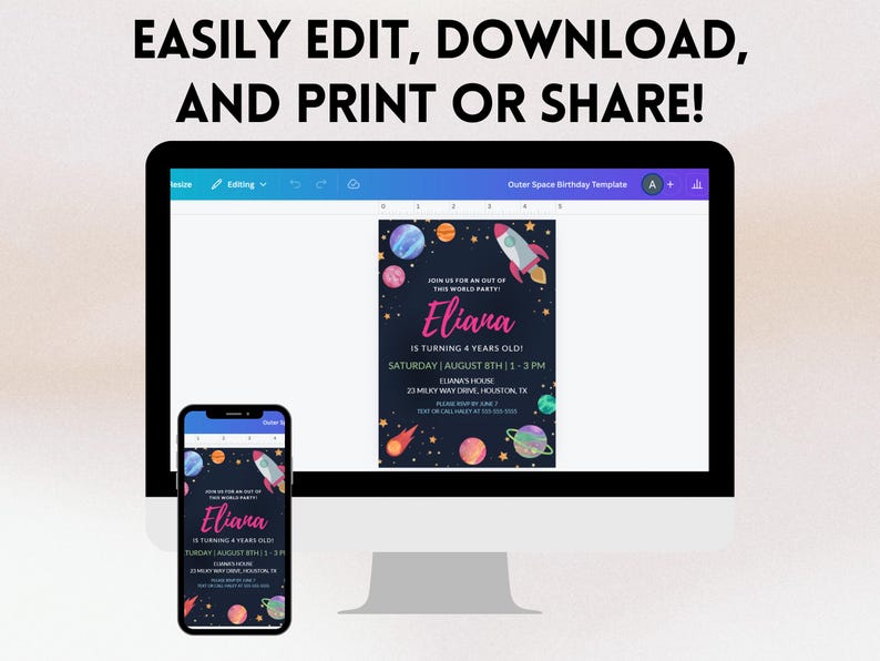 Outer Space Birthday Invitation for Girls Boys Solar System Party ...