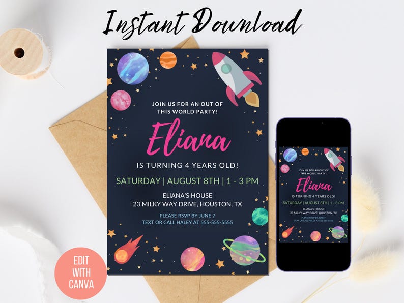 Outer Space Birthday Invitation for Girls Boys Solar System Party ...