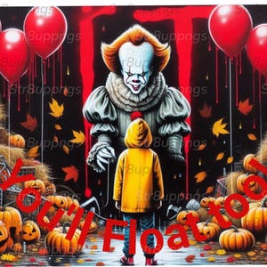 Eerie Autumn Horror Clipart Featuring Clown and Child in Yellow ...
