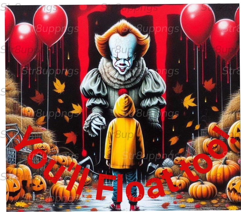 Eerie Autumn Horror Clipart Featuring Clown and Child in Yellow ...