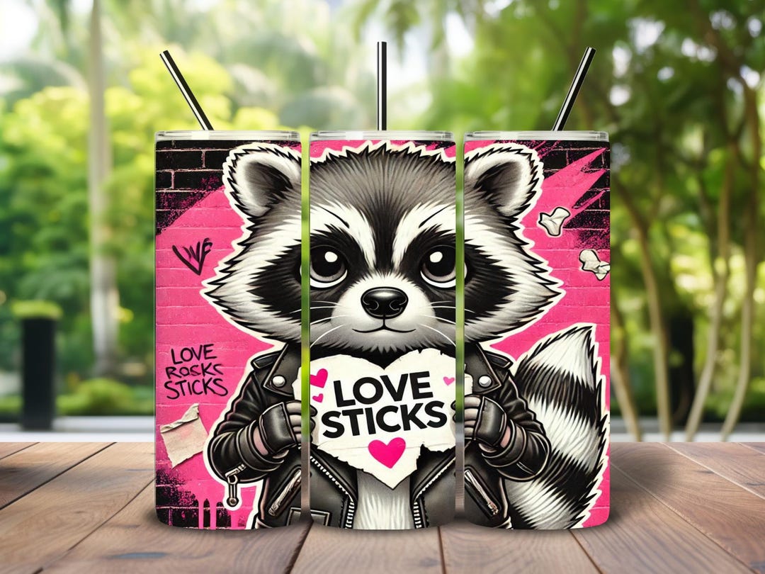 Valentine's Trendy Racoon love Sticks Whimsical Cartoon Racoon Pink ...