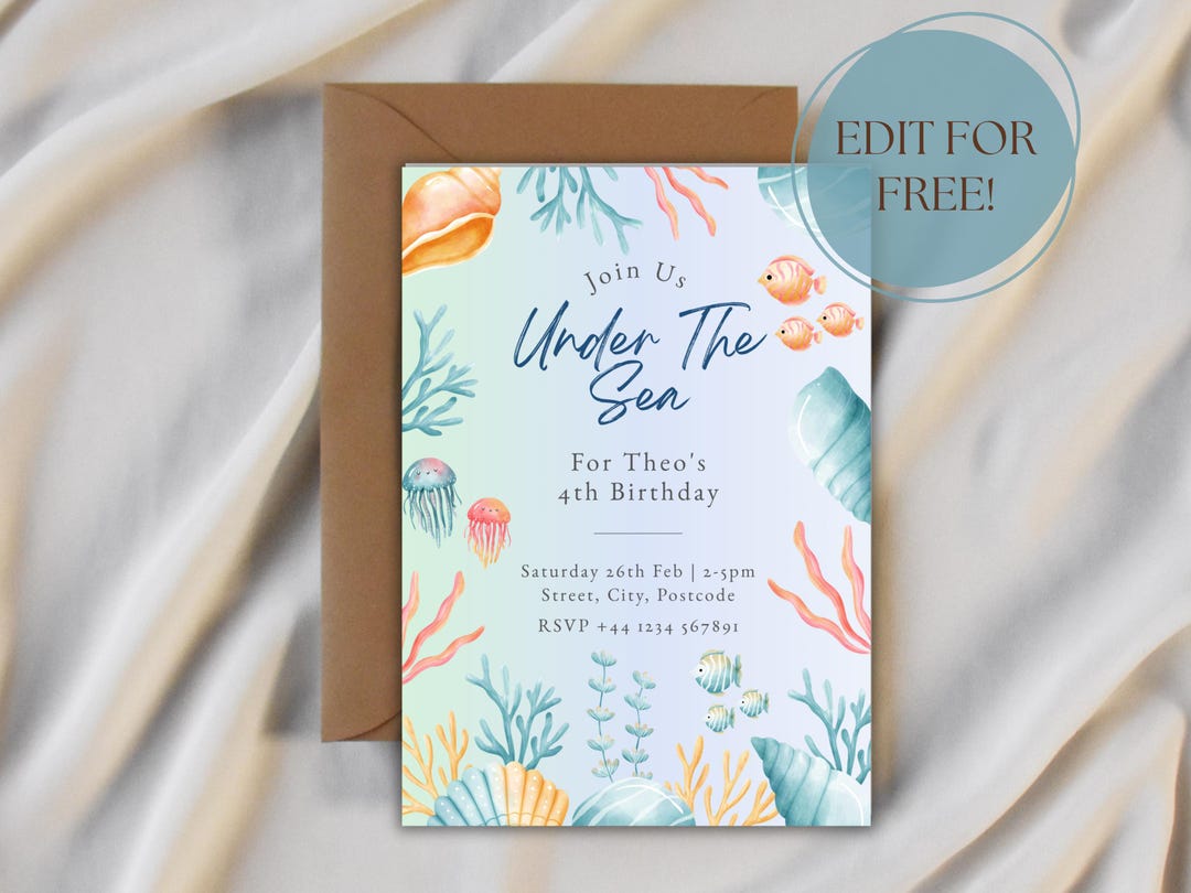 Under the Sea Life Birthday Card Ocean Theme Sea Creatures Seashell ...
