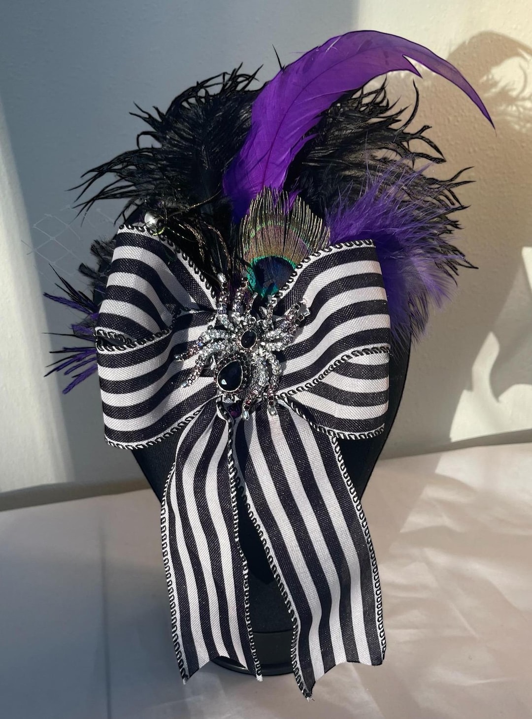 Whimsical Deep Purple Rhinestone Spider Headpiece With Feathers - Etsy