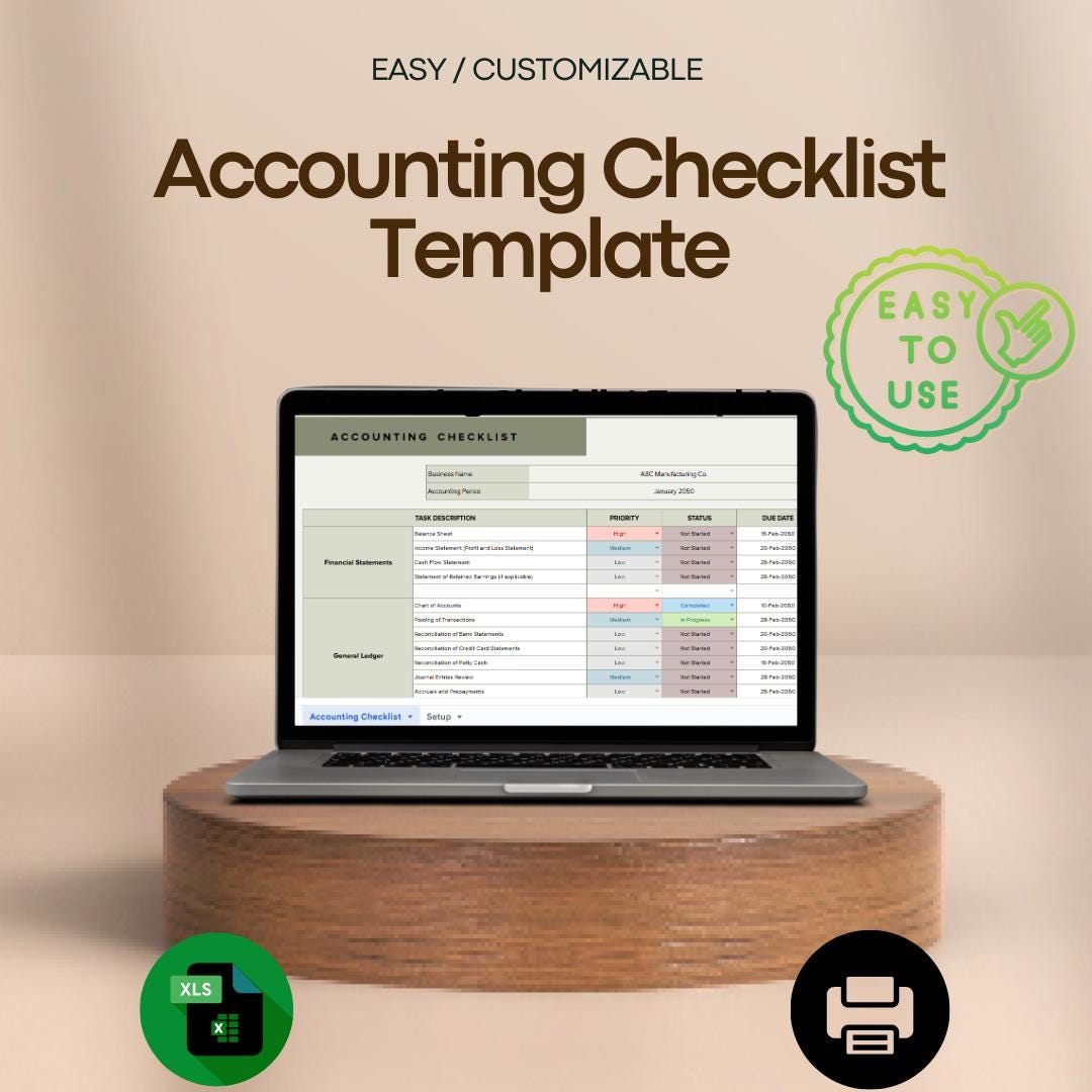 Accounting Checklist Template, Editable Google Sheets, Digital Download ...