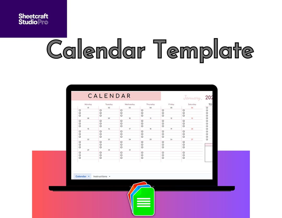 Editable Calendar Template Digital Download, Google Sheets, Yearly ...