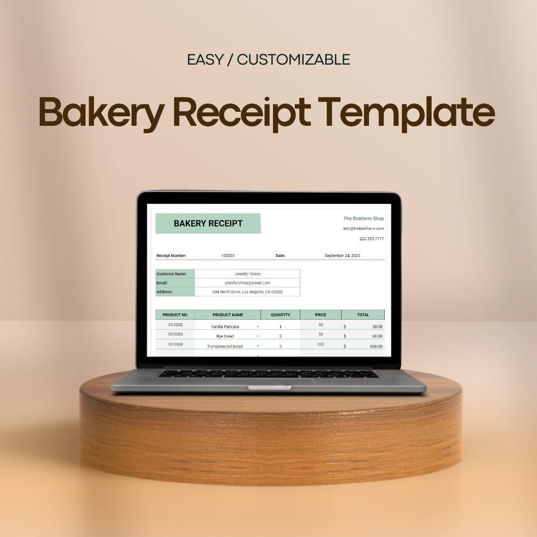 Bakery Receipt Template, Editable Google Sheets, Digital Download ...