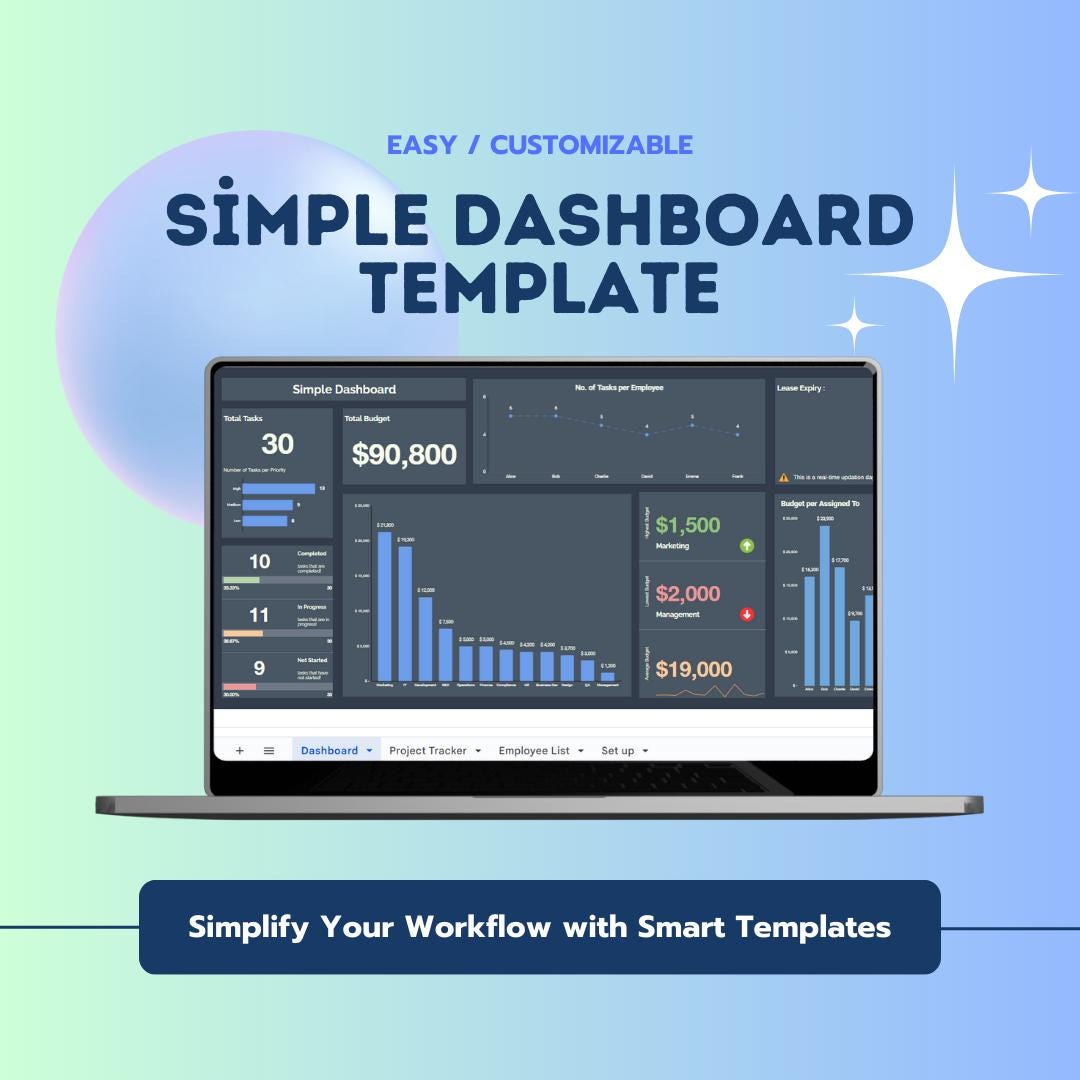 Simple Dashboard Template, Editable Google Sheets, Digital Download ...
