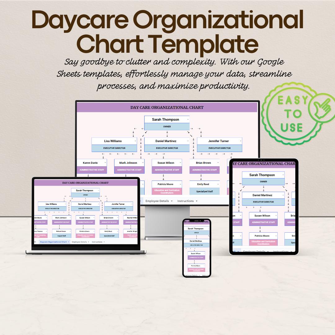 Daycare Organizational Chart Template, Editable Google Sheets, Digital ...